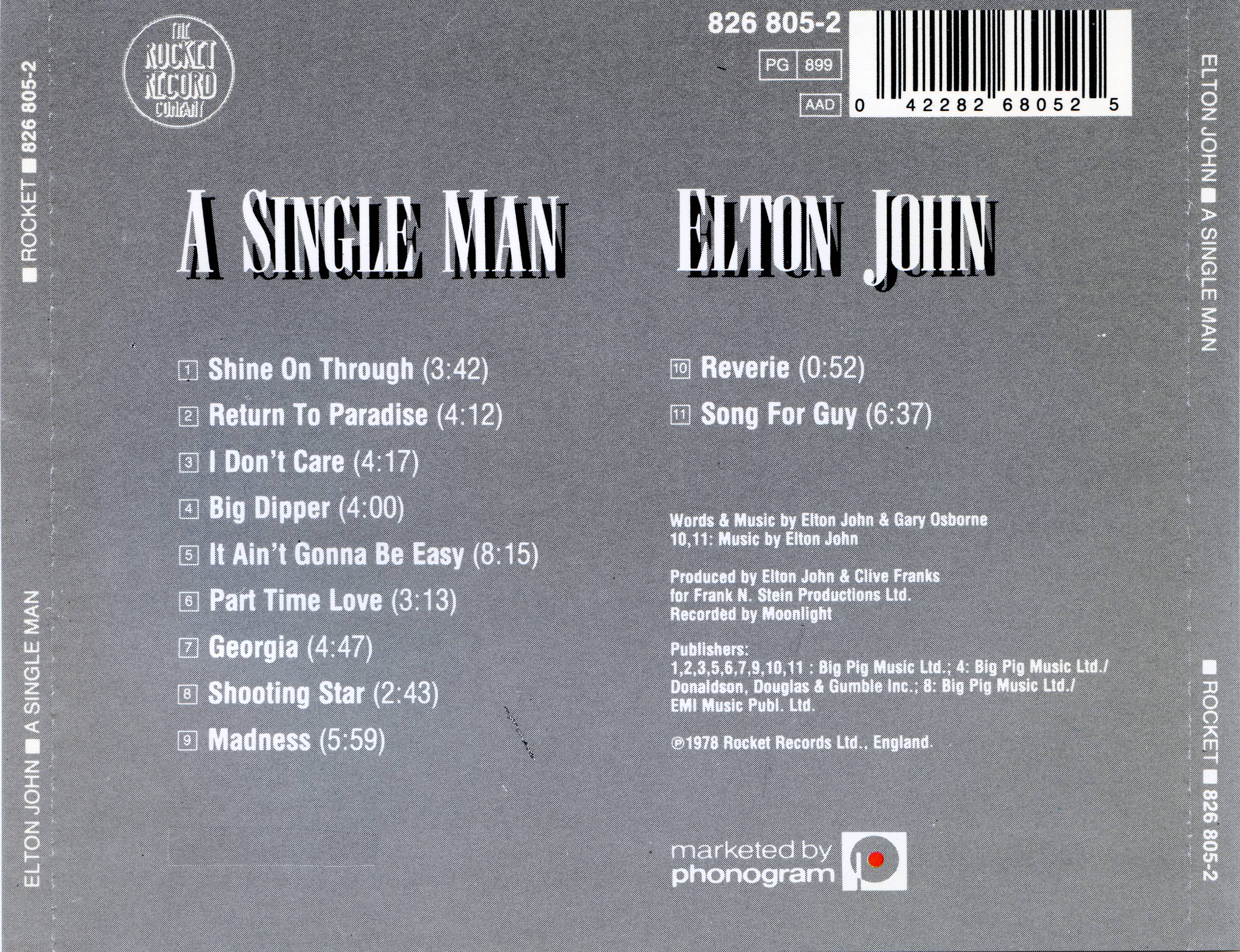 Elton John A Single Man : Back FR | CD Covers | Cover Century | Over 1. ...